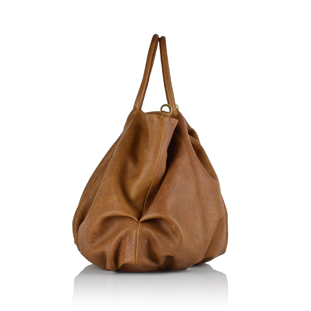 Borsa modello Ibiza in vitello pieno fiore color cuoio